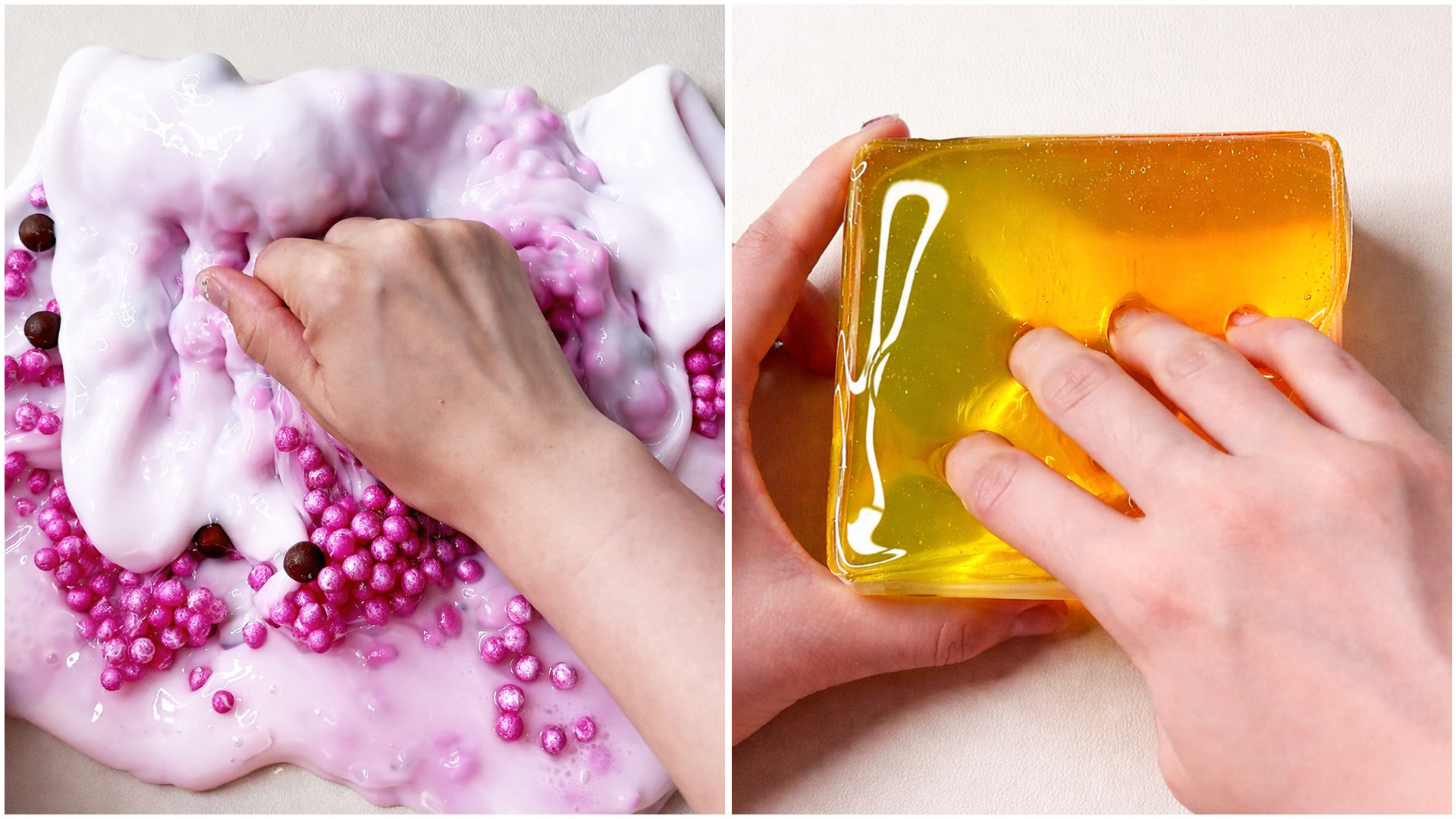 Glossy slime and jelly cube texture play