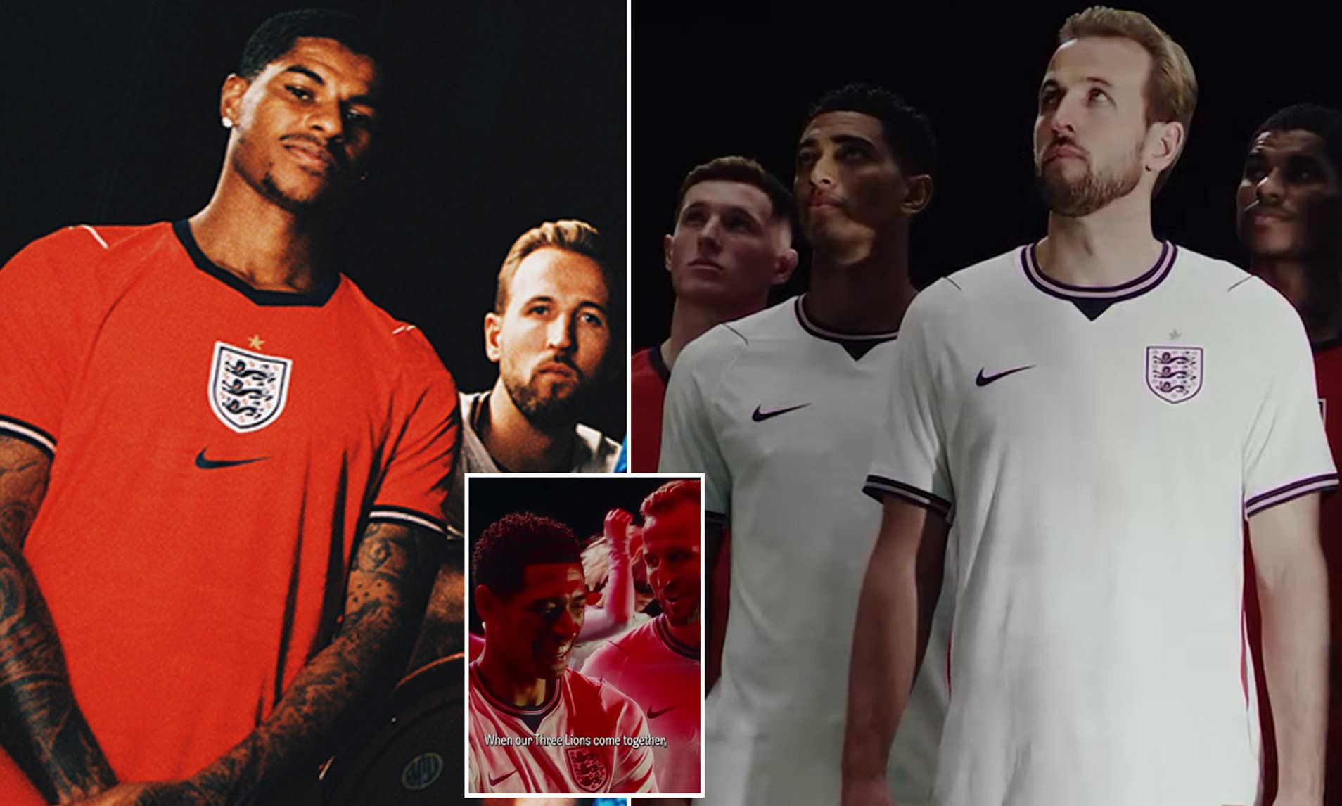 Jude Bellingham unveils England's World Cup kits alongside Harry Kane ...