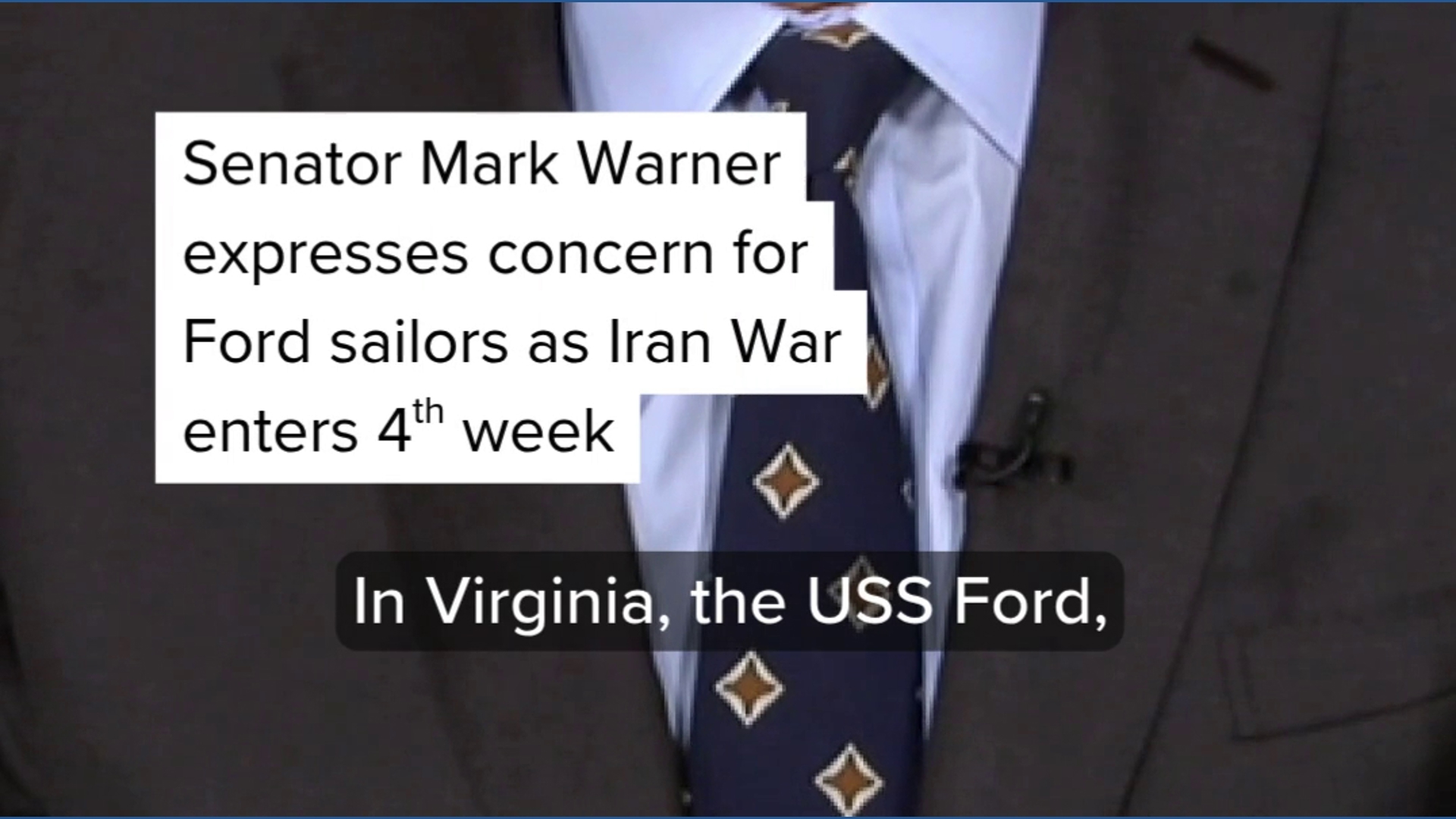 Senator Mark Warner expresses concern for Ford sailors as Iran war ...