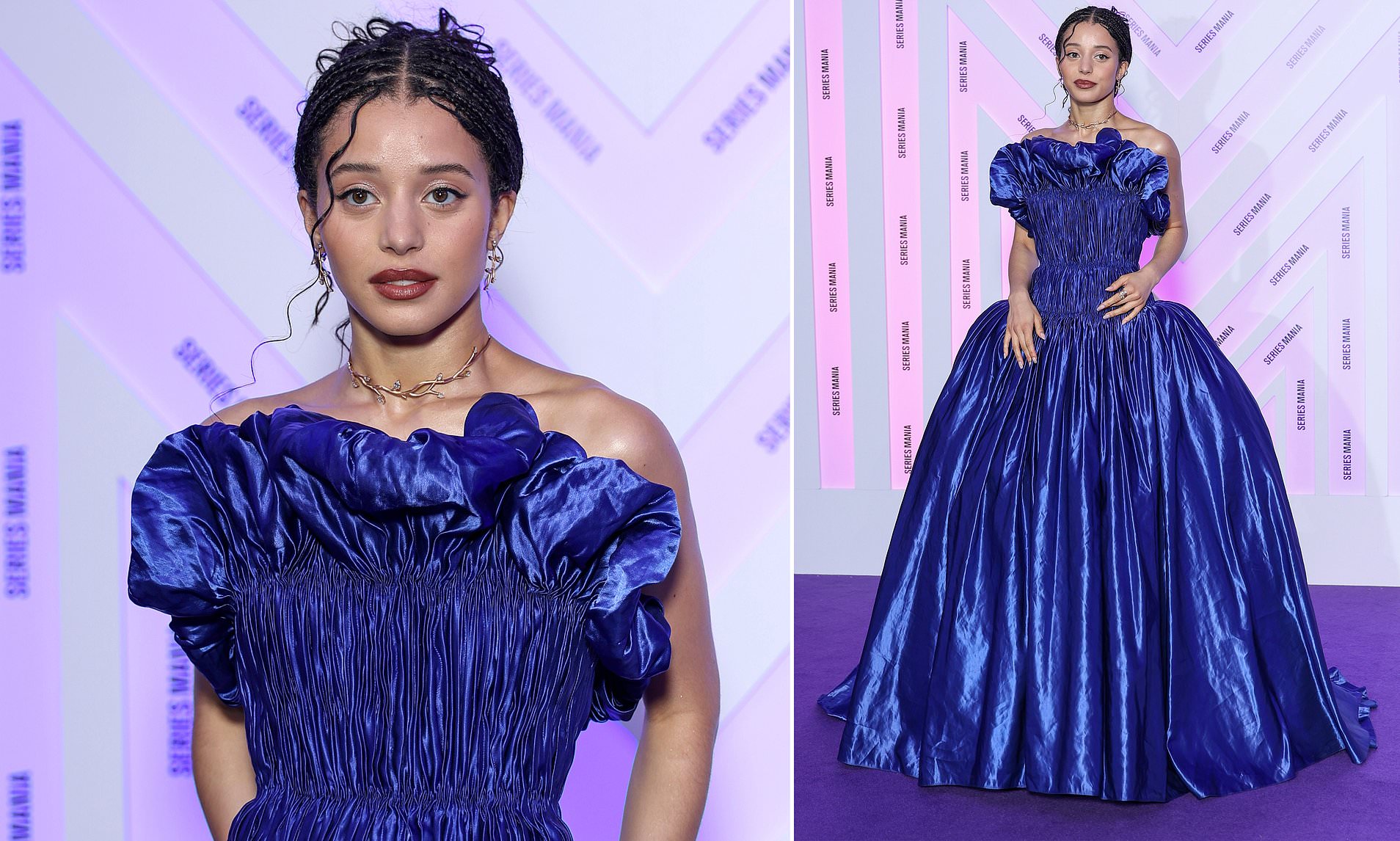 Chase Infiniti stuns in a dramatic blue ruffled gown at Series Mania ...
