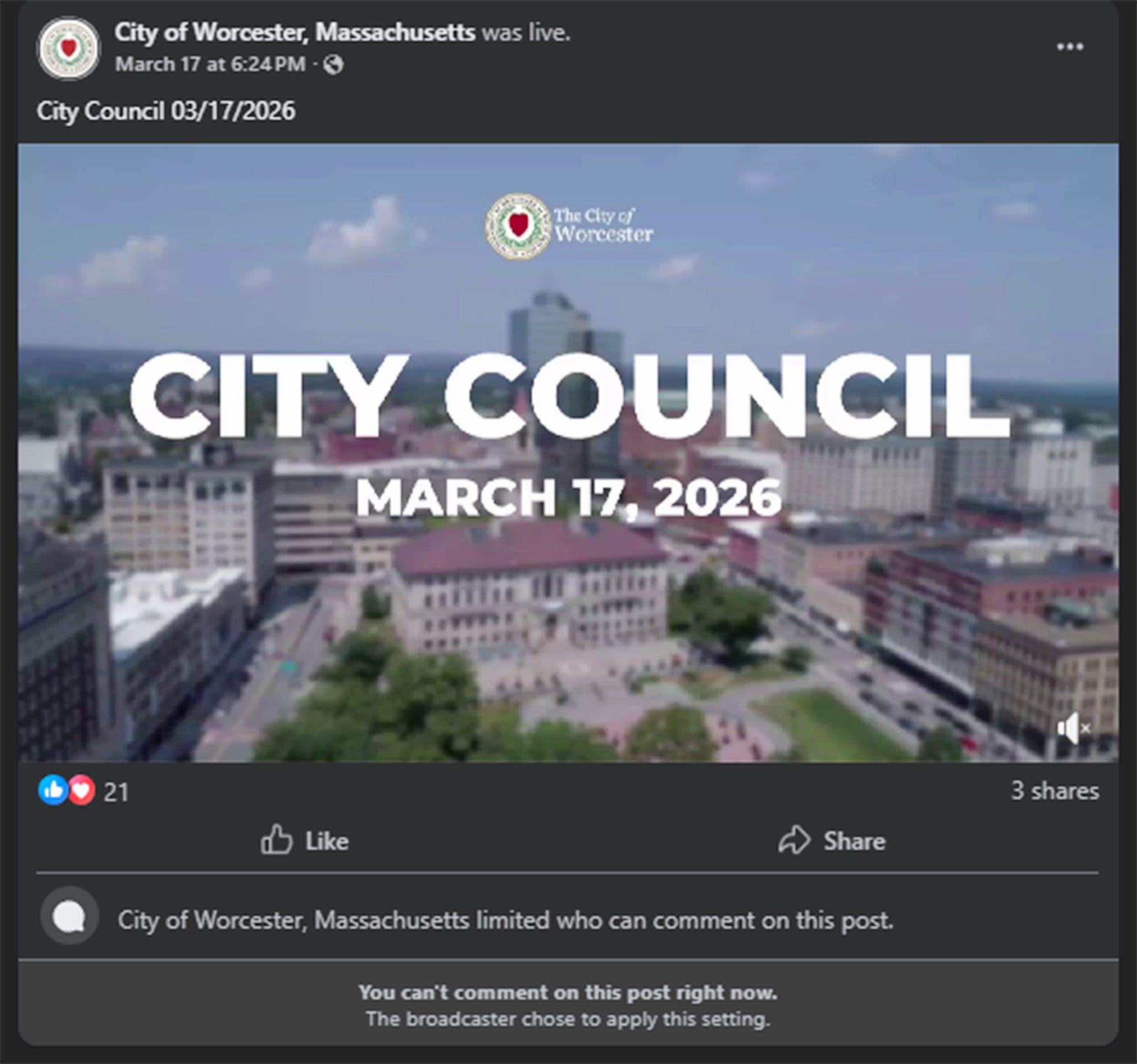 Keep it to yourself: Worcester shuts off commenting on social media pages