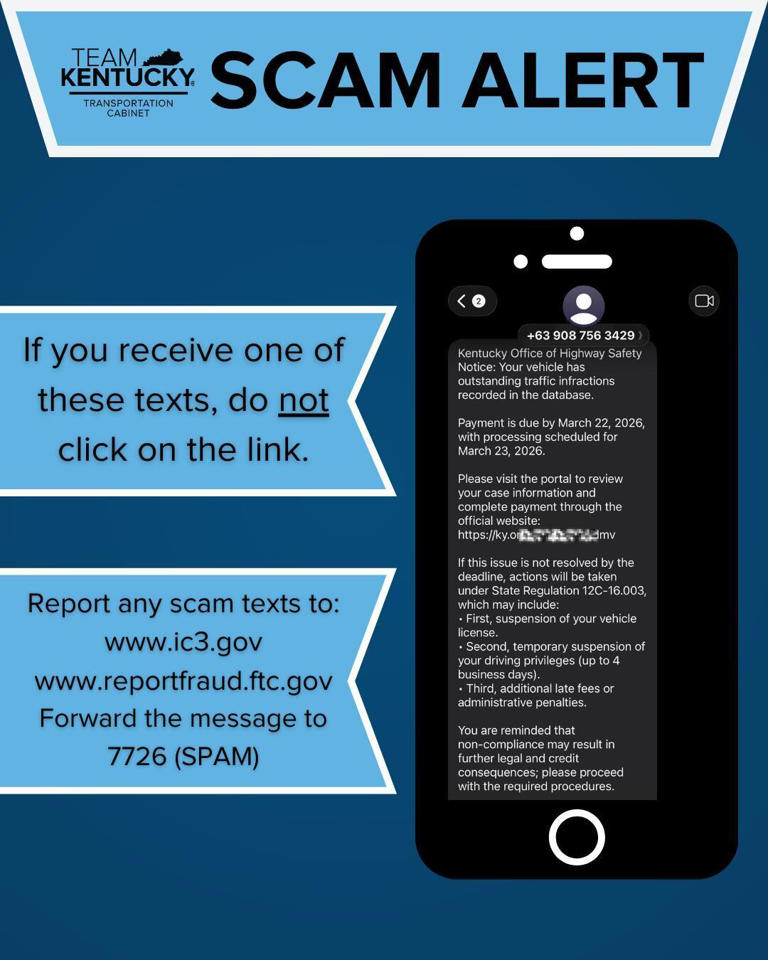 Kentuckians warned about ongoing text message scam posing as KYTC