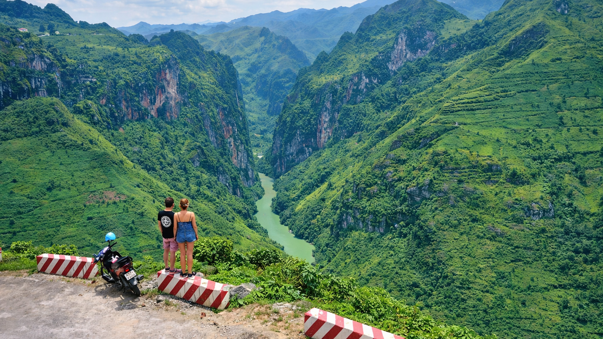 Aerial view of Ha Giang’s green mountains and river valley