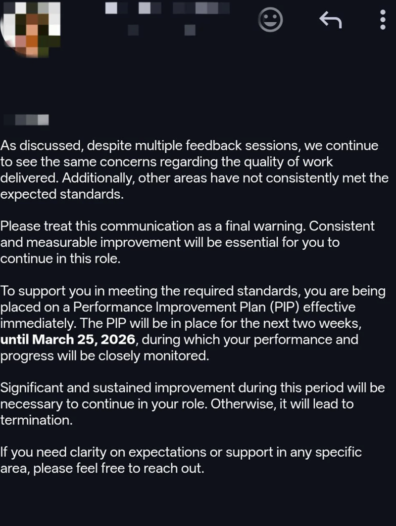 Manager puts employee on a performance improvement plan after they ...