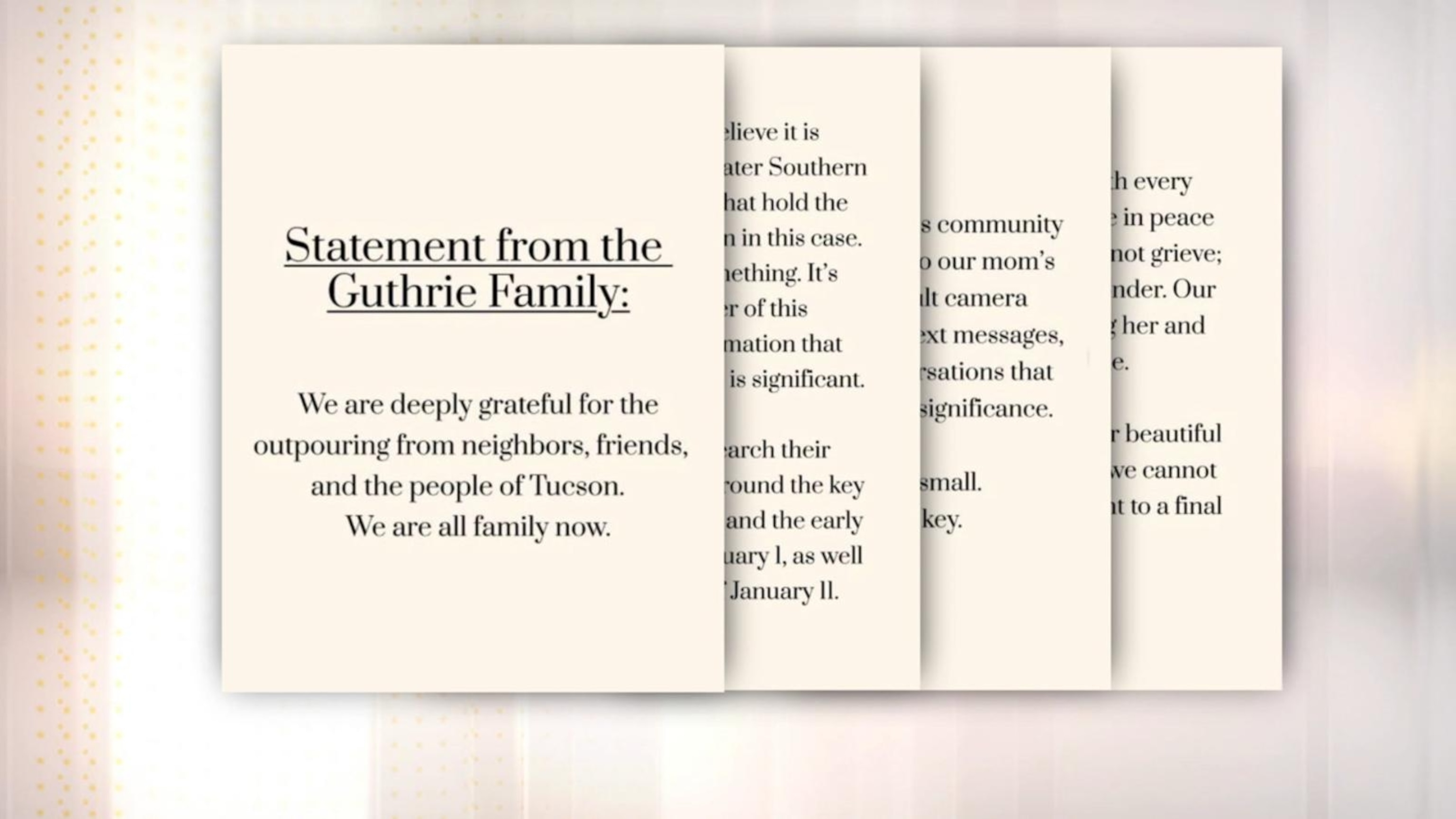 Guthrie family shares new statement as search for mother continues