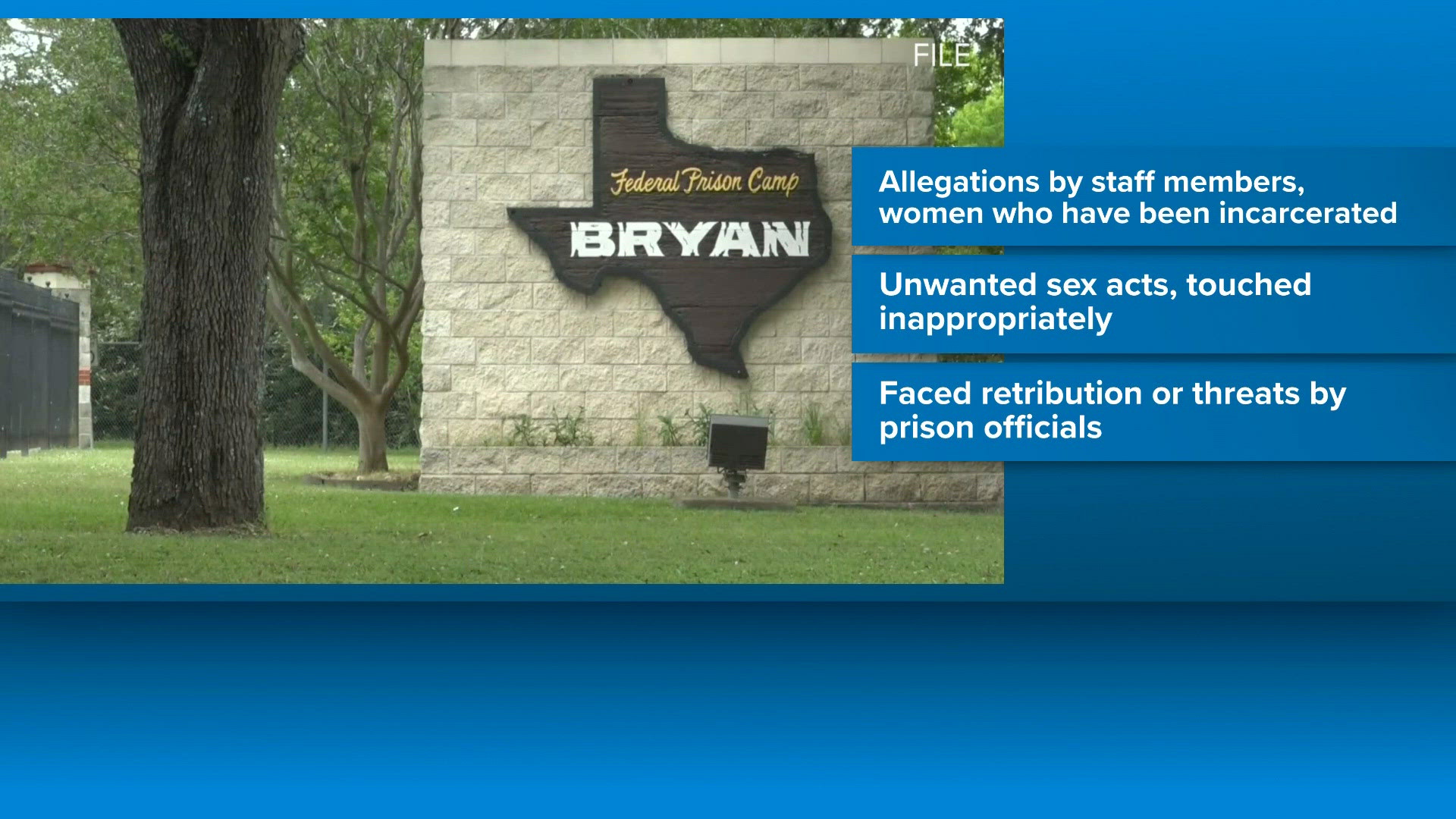 Women allege sexual misconduct at Bryan federal prison