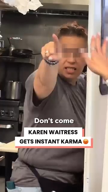 Karen waitress gets instant karma
