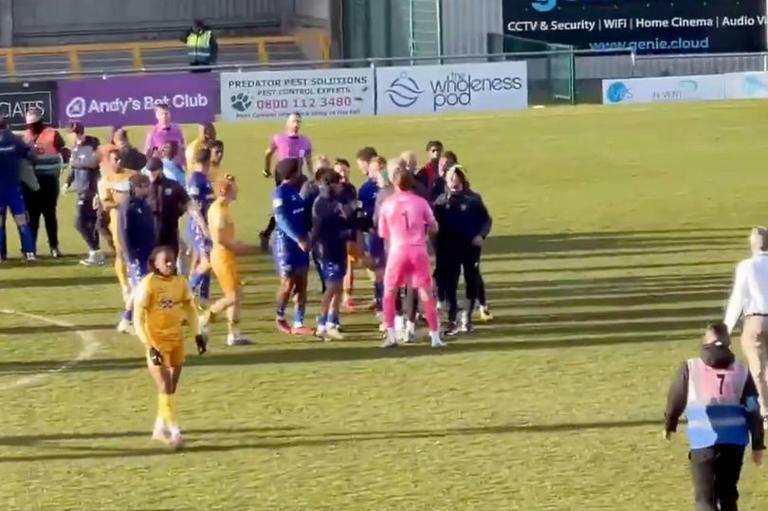Non-league football match ends in massive brawl as players vow to 'kill ...