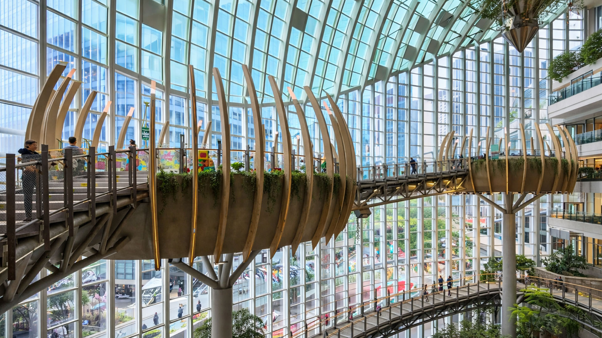 Futuristic bridge design in China transforms indoor space completely