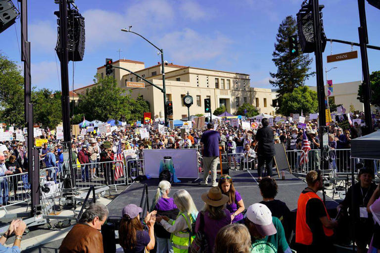 Thousands rally for No Kings protest in downtown SLO. "Take action today"