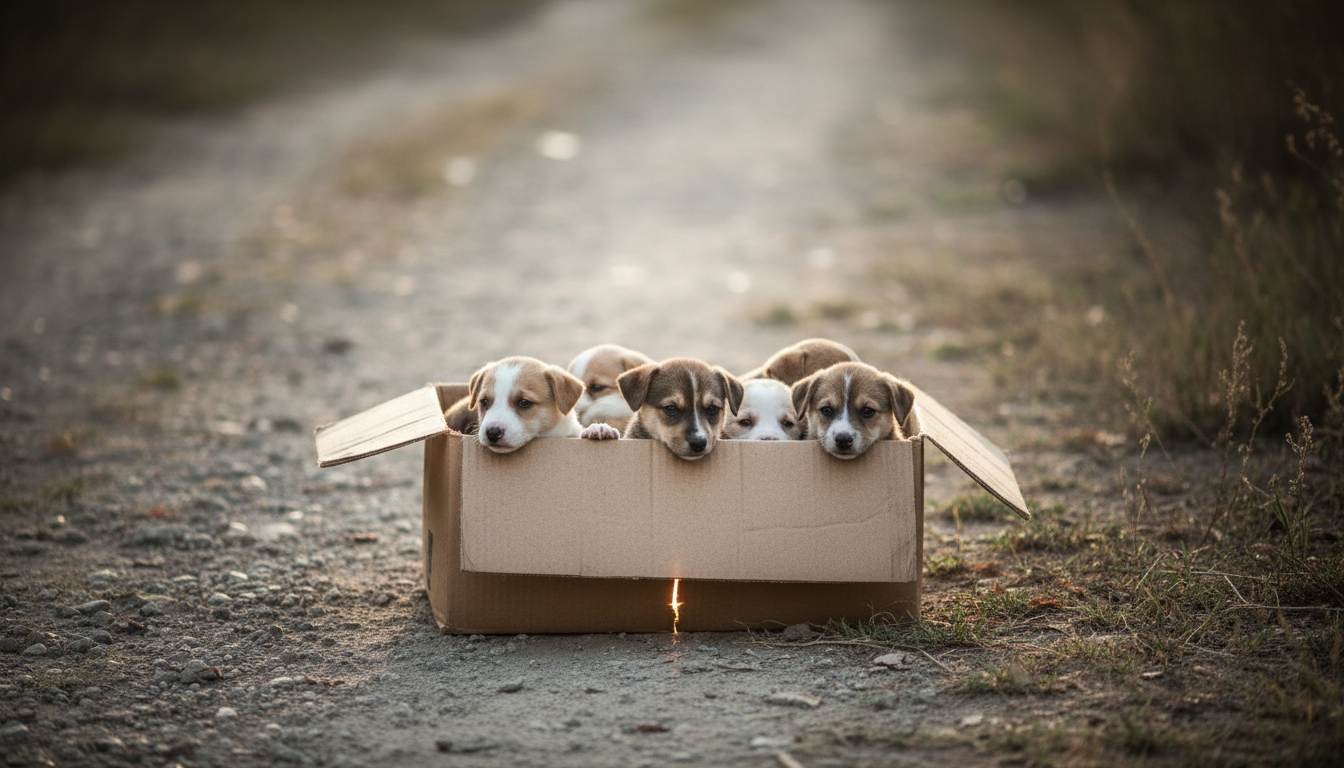 Seven puppies abandoned in a box, but one of them is truly special