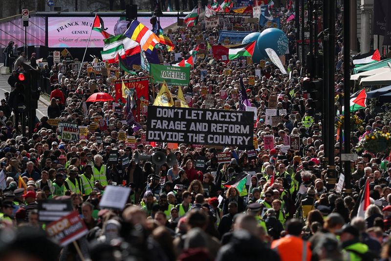 UK protesters march in London to oppose the rise of political right