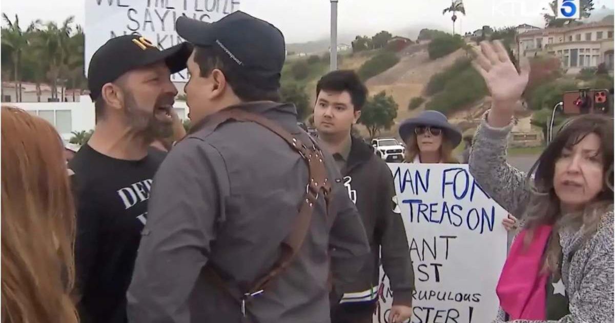 'No Kings' protesters, counter-protester face off outside Trump's SoCal ...