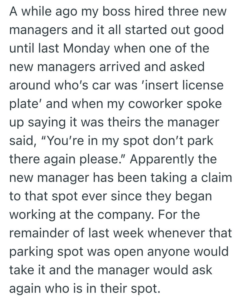 New manager claims employee parking spot, sends email promising to ...