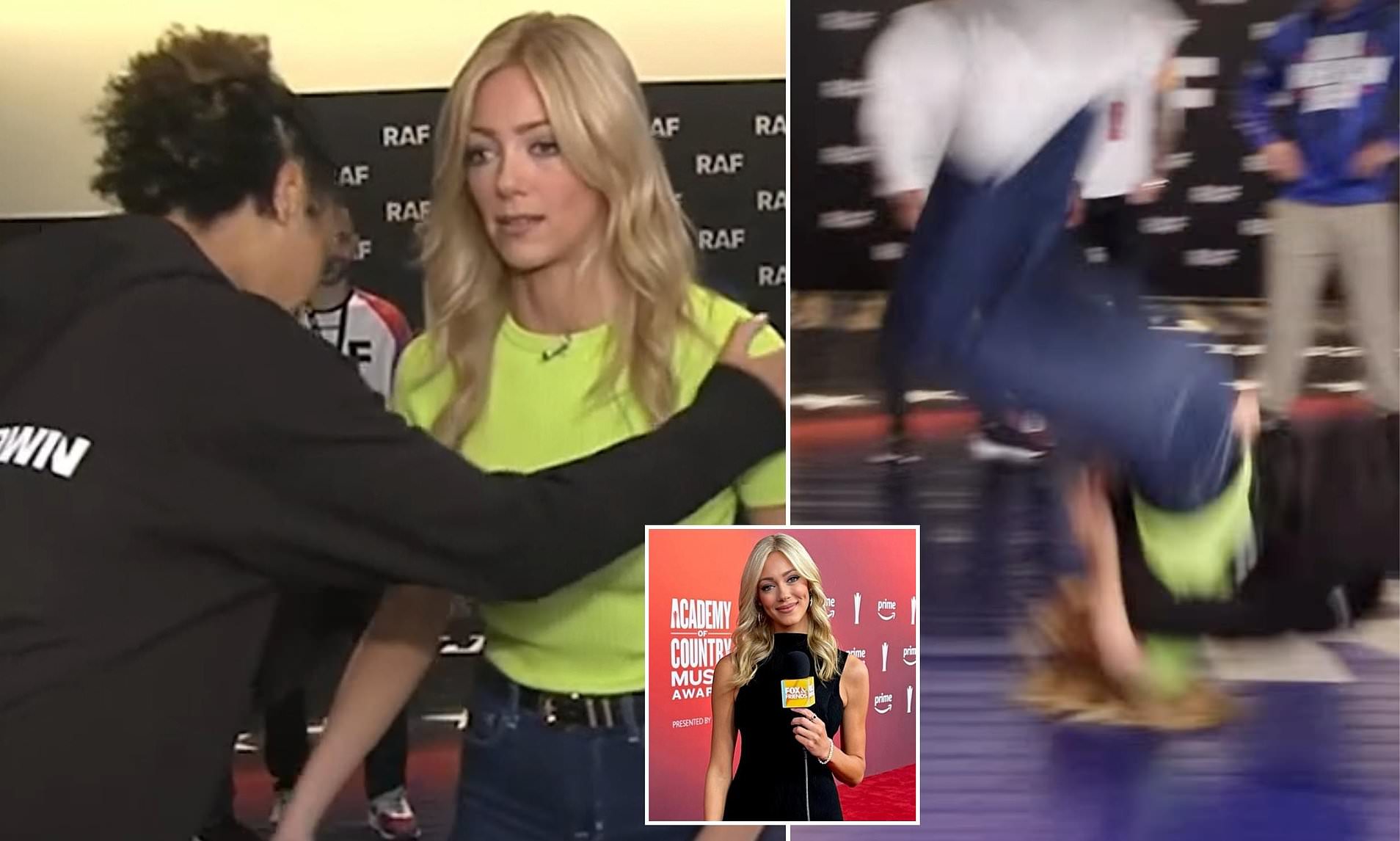 Shocking moment glamorous Fox reporter gets bodyslammed on live TV to ...