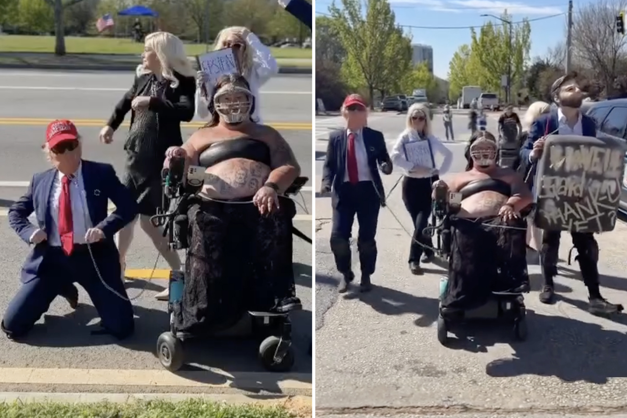 Fetishist 'No Kings' protester in mask drags 'Trump' and 'JD Vance ...