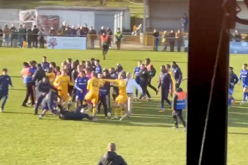 Non-league football match ends in massive brawl as players vow to 'kill ...