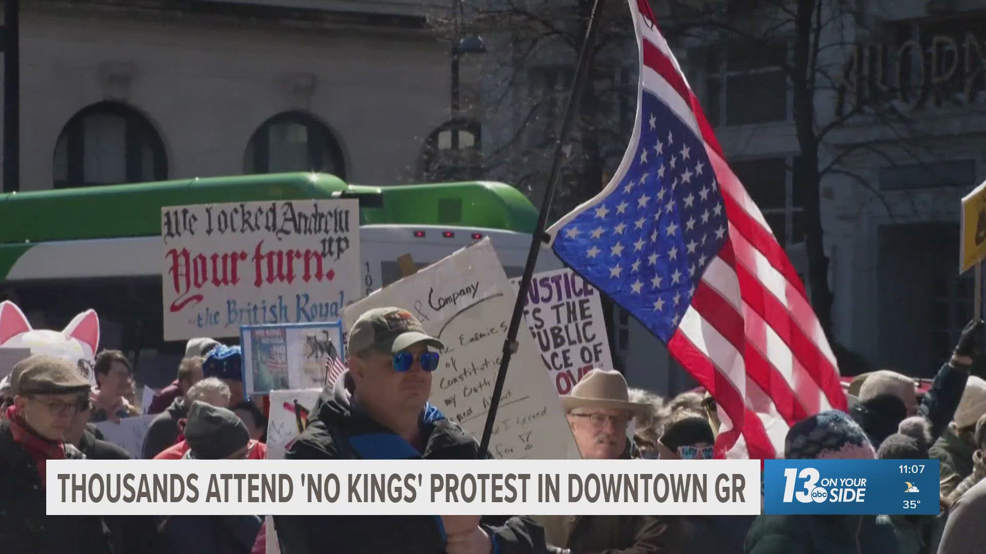 Thousands attend 'No Kings' protest in Grand Rapids