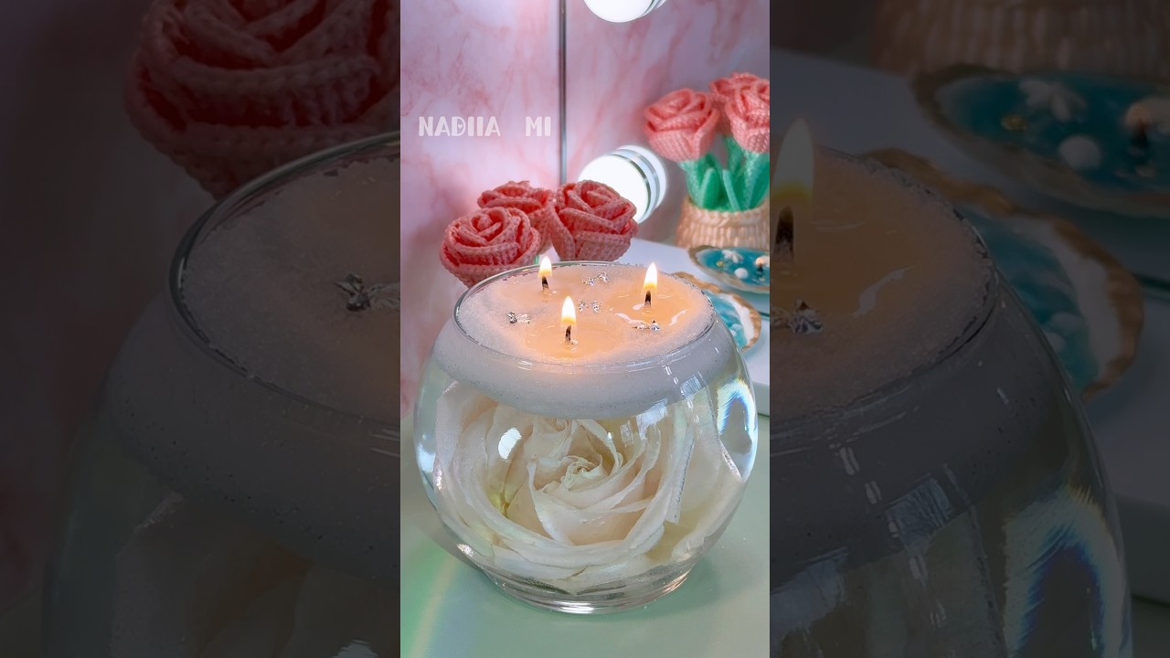 Beautiful white rose candle in water relaxing DIY