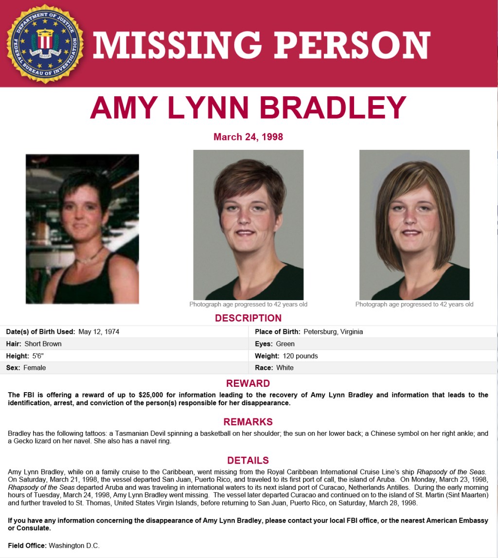 FBI offers new reward for missing cruise passenger Amy Lynn Bradley ...