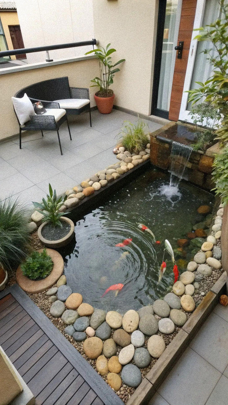 Ide kolam ikan kecil di teras rumah minimalis yang cantik