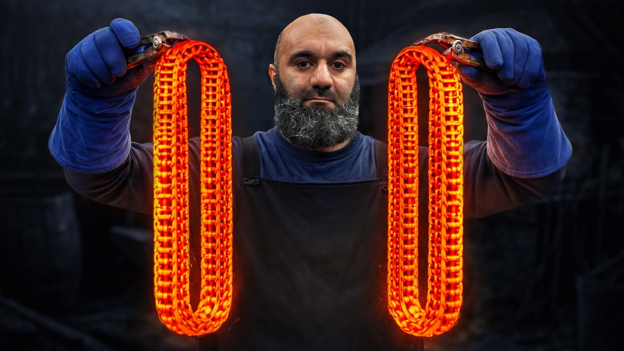 How master blacksmith turned scrap car chains into a Damascus knife