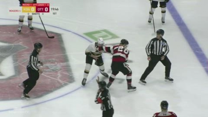 Fight: Riley Clark and Sam McCue go toe-to-toe to start game 3