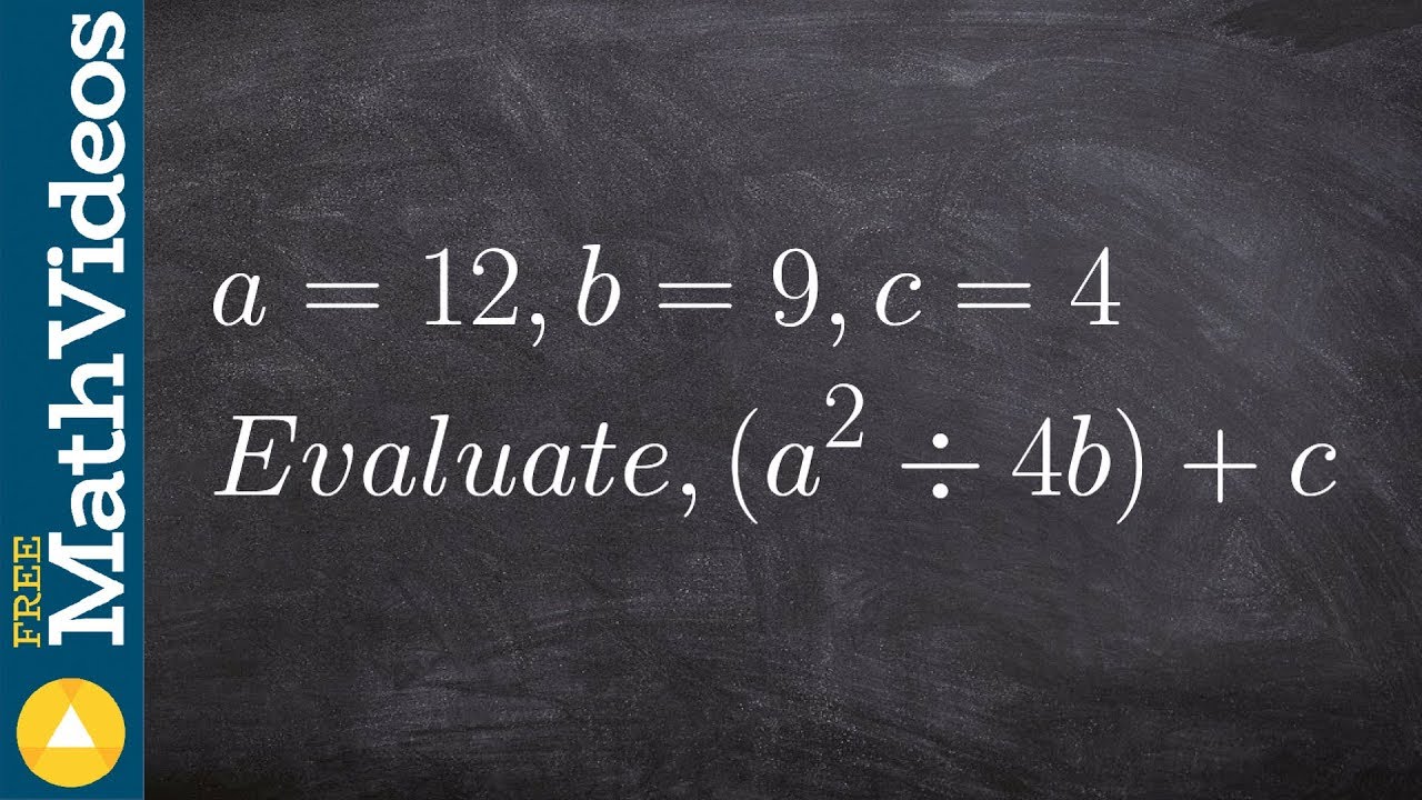 Evaluating expressions with order of operations, ((a^2)/4b)+c when a=12 ...