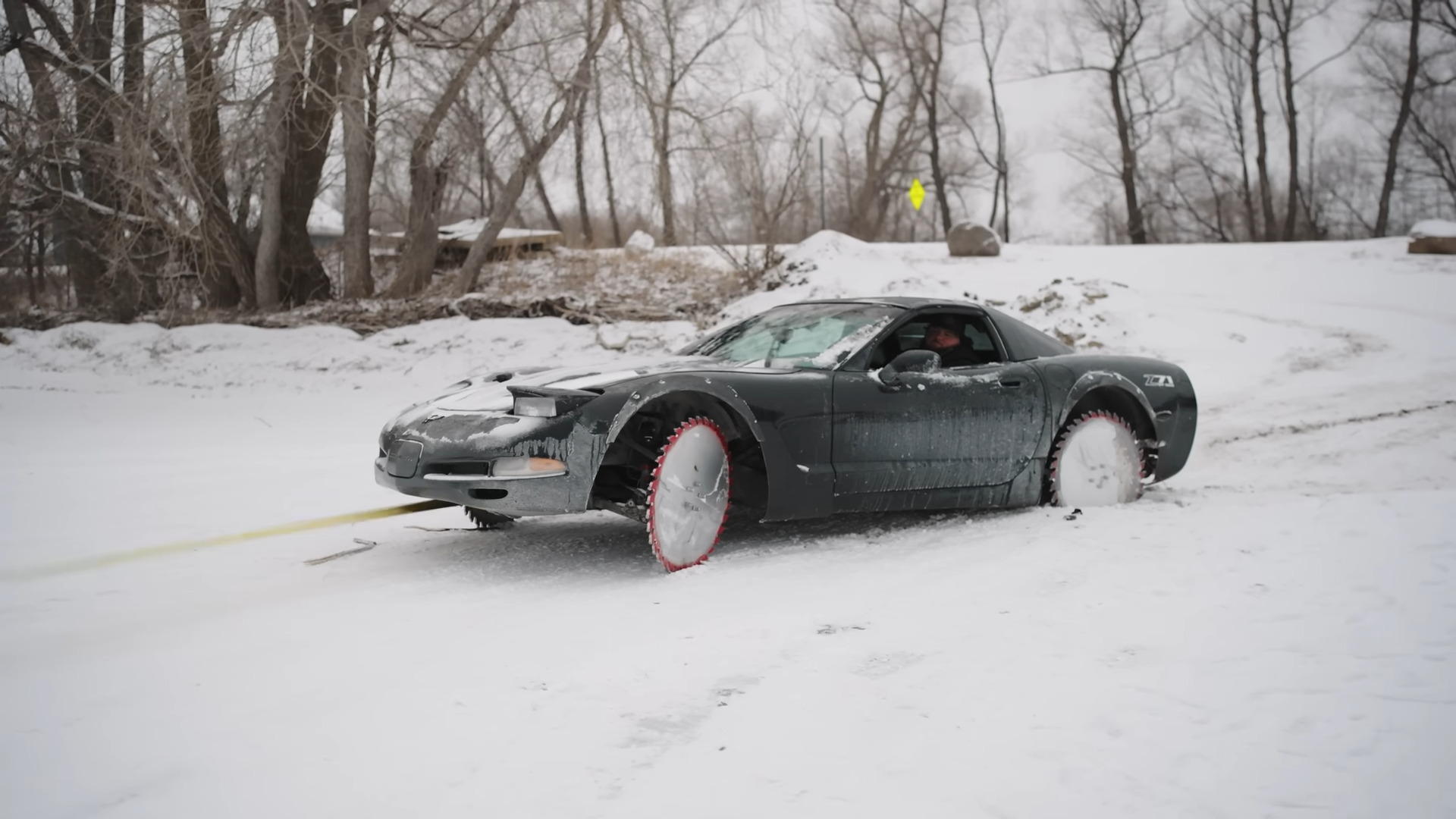 Watch What Happens When He Drive A Car With Blade Wheels On Ice