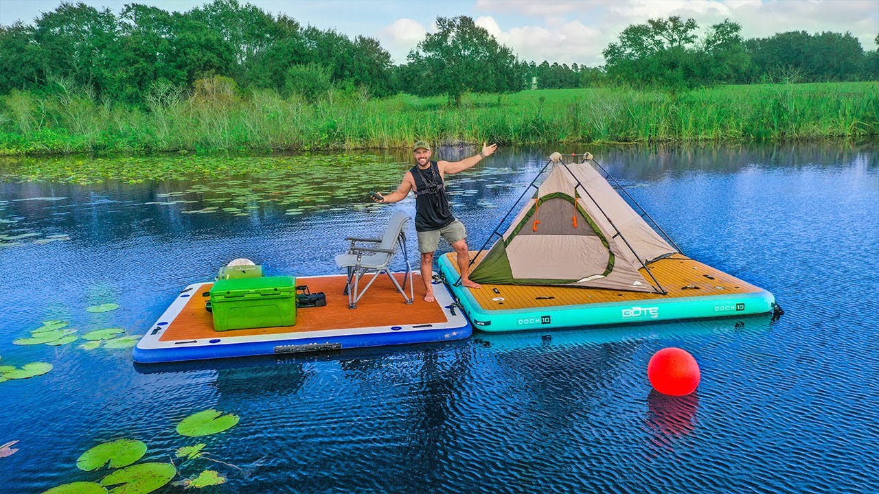 Overnight float camping on a lily pad lake