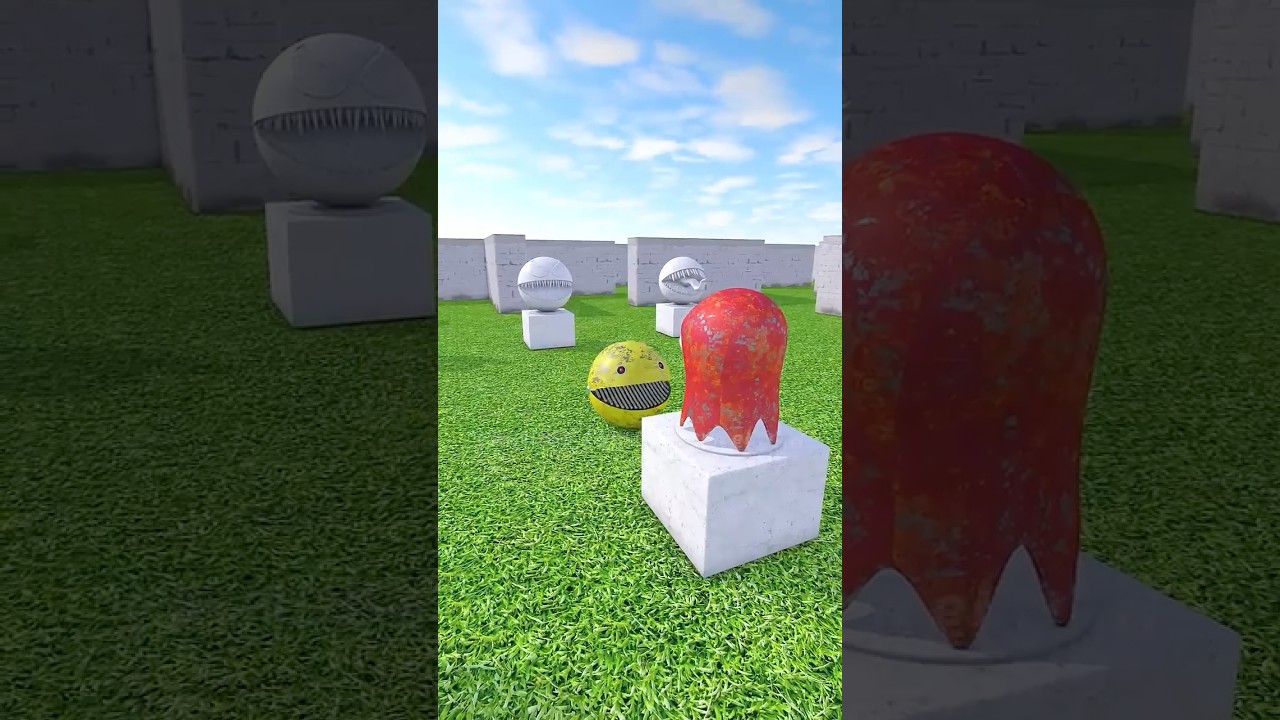 Robot Pacman vs statue monsters 👿👹👻🗿 #pacman #robotpacman