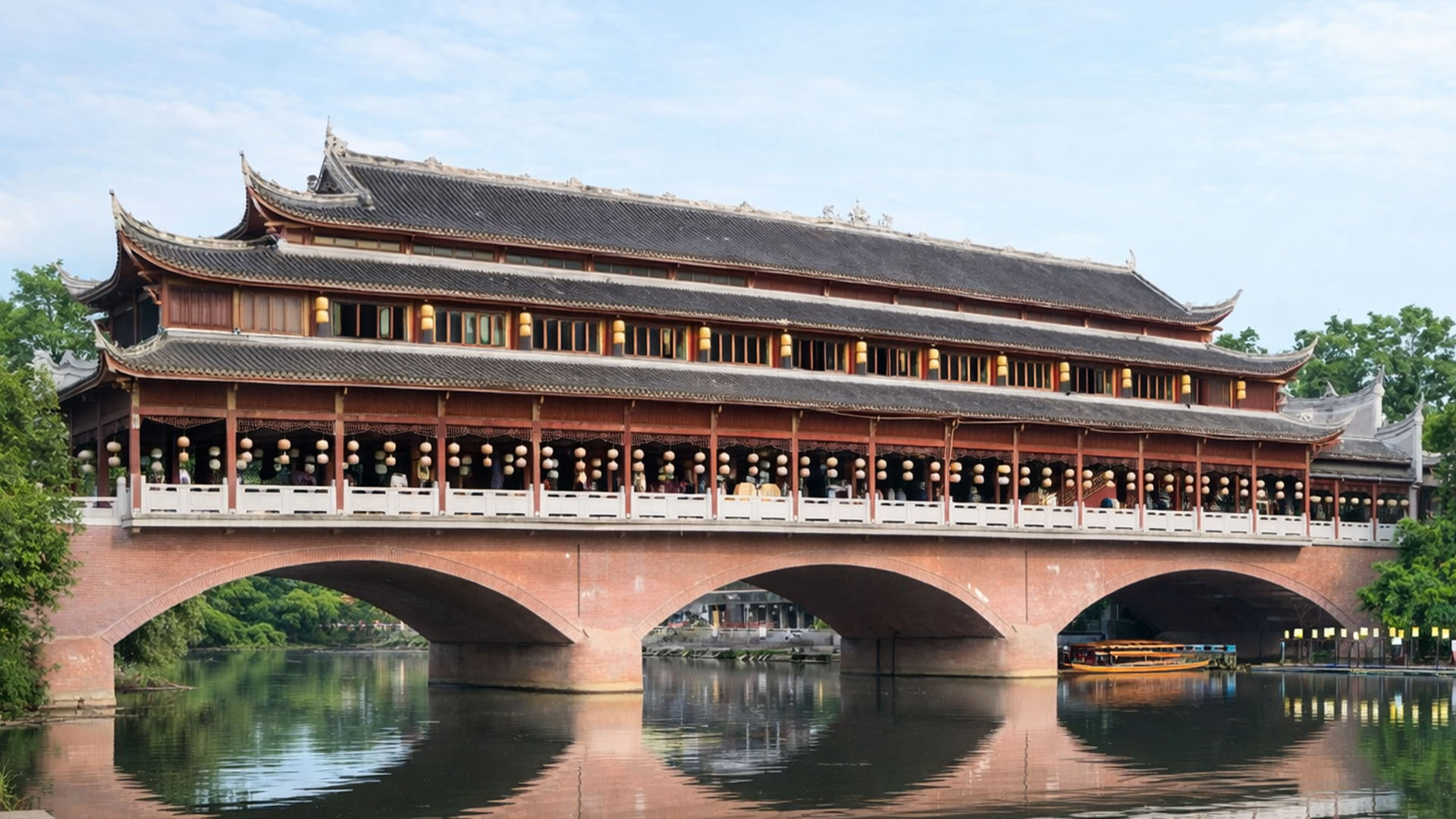 This long structure in China hides a bridge beneath its roof