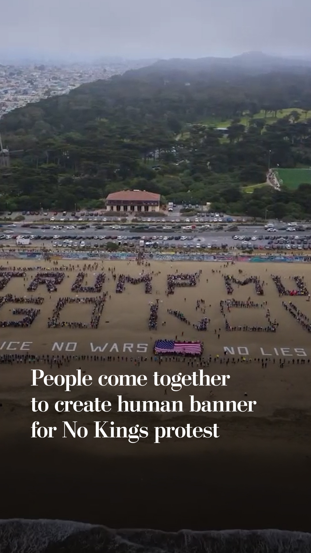 People create human banner for No Kings protest