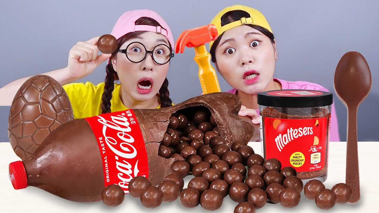 Makanan penutup es krim cokelat telur mukbang DONA
