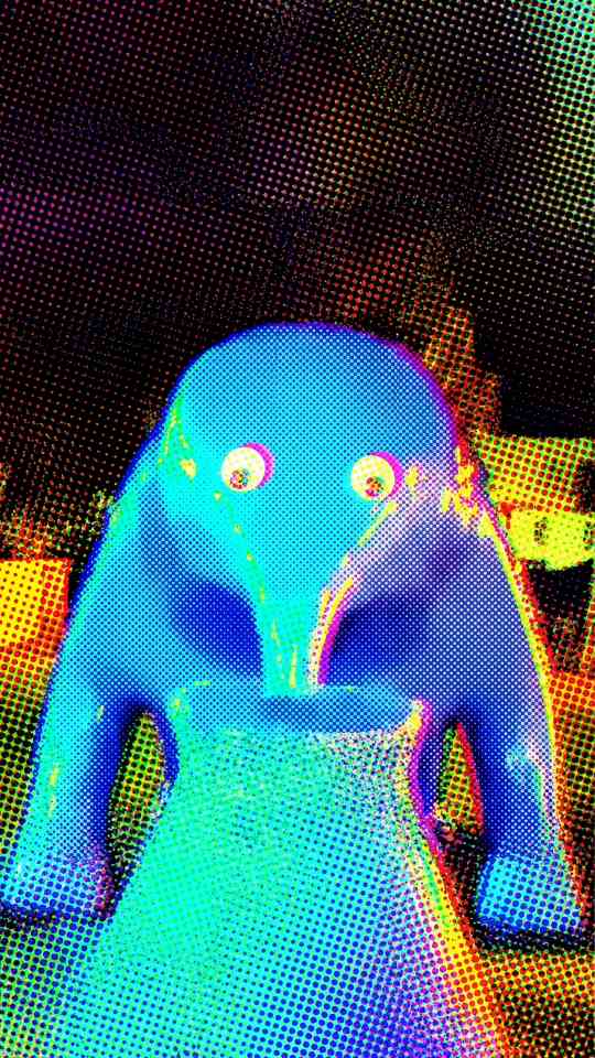 She got drunk and glued googly eyes on a blue blob sculpture