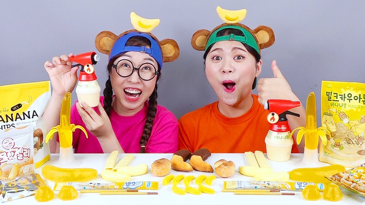 Susu coklat pisang makanan kuning mukbang DONA