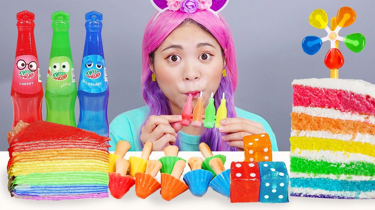Permen botol lilin kue coklat dessert pelangi mukbang Dona