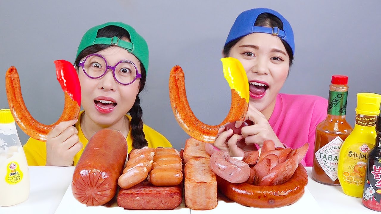 Saus sosis kielbasa makanan anggur laut mukbang Dona