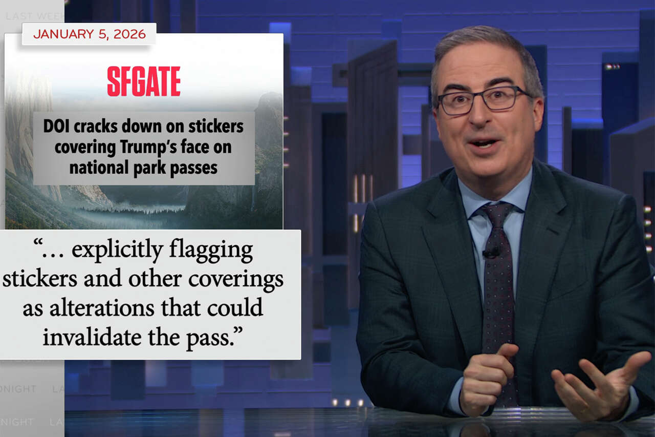 John Oliver launches printable stickers to hide Trump on national park ...