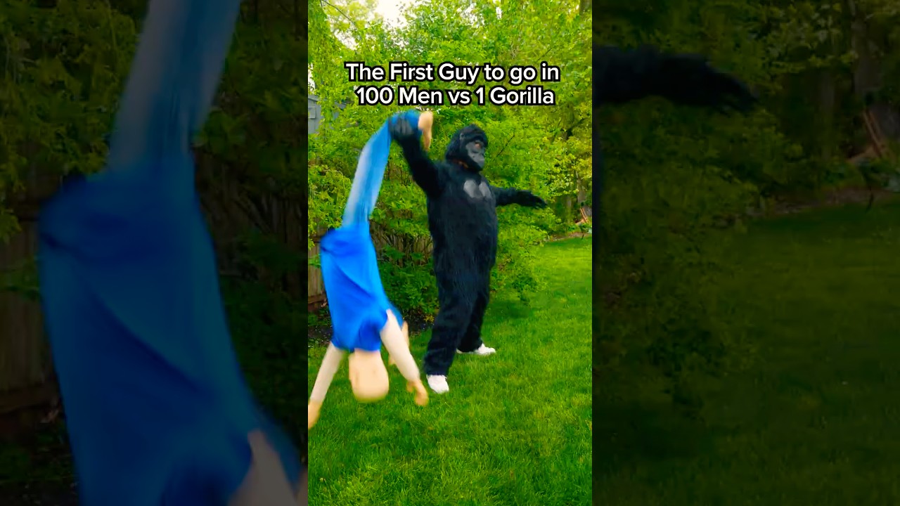 The first person to face a gorilla in a 100 men versus 1 gorilla ...