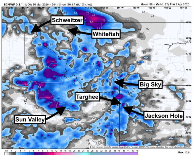 2+ feet of snow will hit Utah, Wyoming, and Montana this week