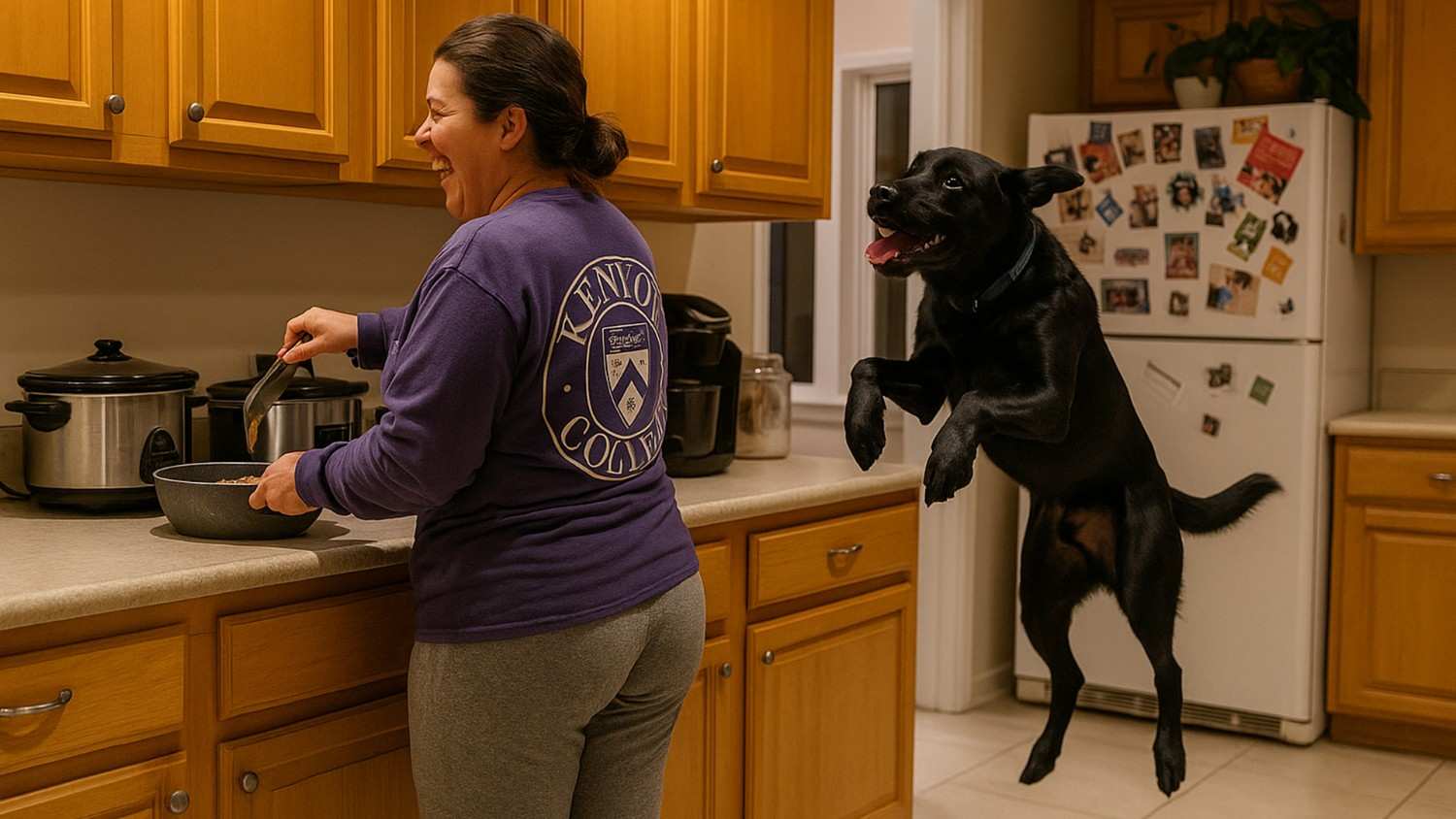 Hond springt alsof eten iets heel bijzonders is