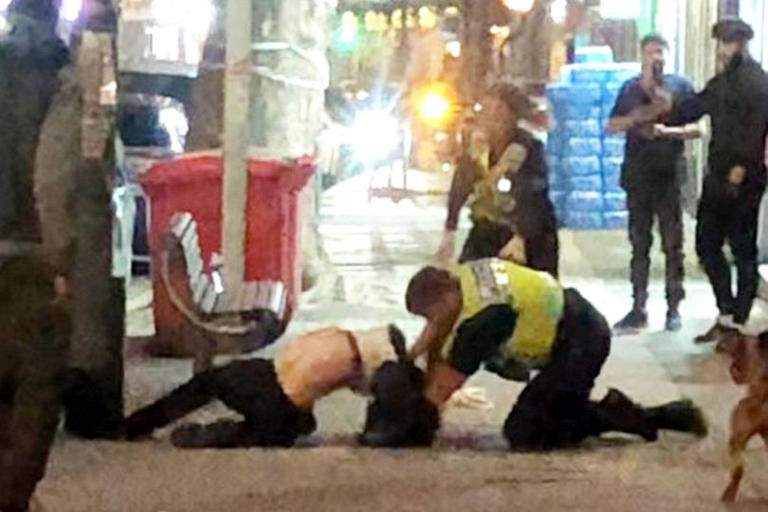 Watch shirtless thug grapple with police in Selly Oak arrest drama