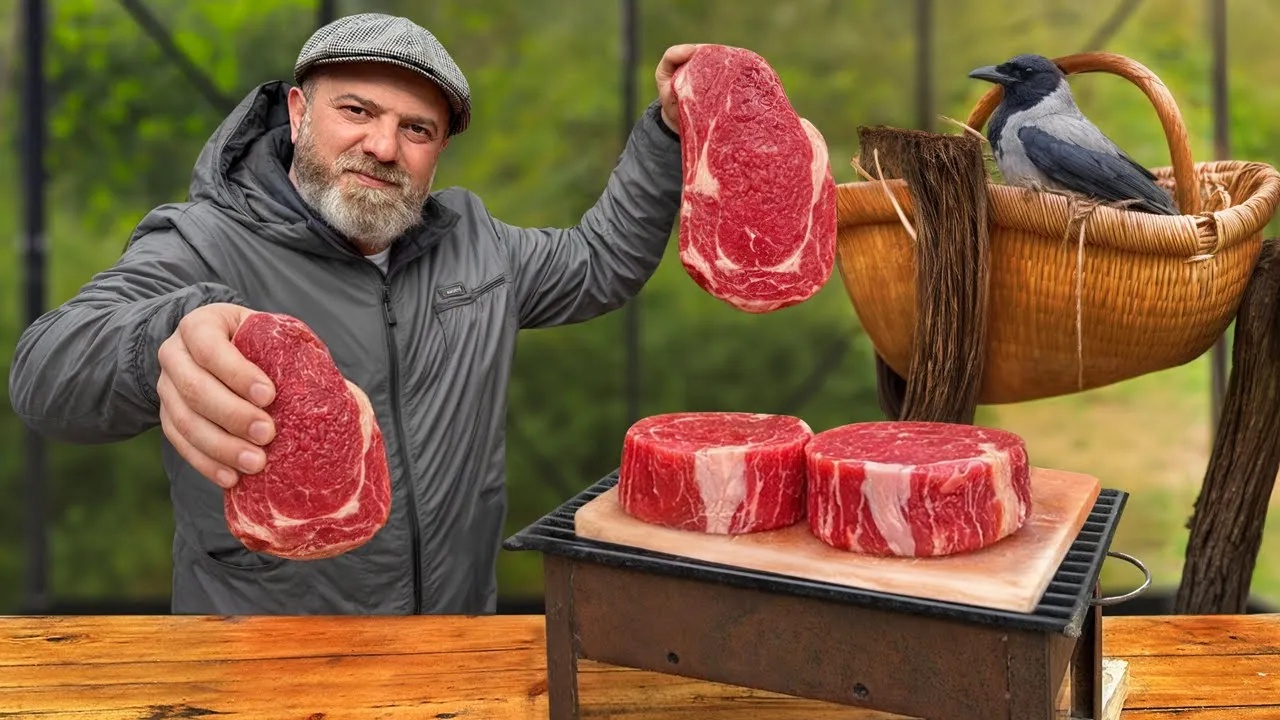 Cooking steak on hot salt is a game changer - Outdoor cooking