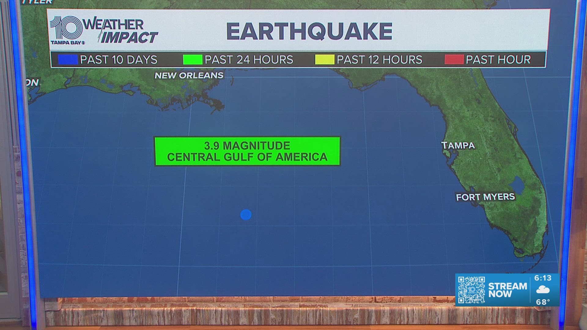 An earthquake occurred in the Gulf of America on Sunday night