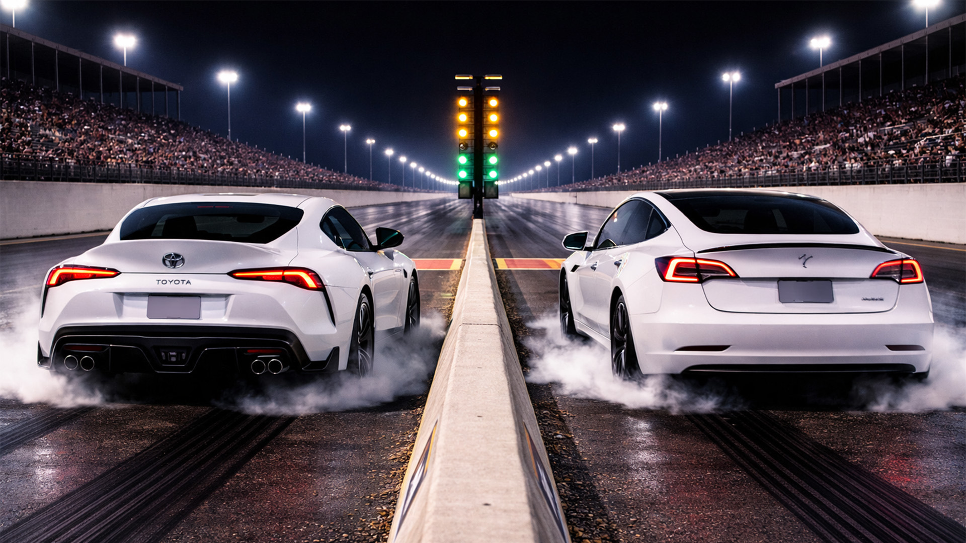 500 HP Toyota Supra vs Tesla Model 3 Performance drag race