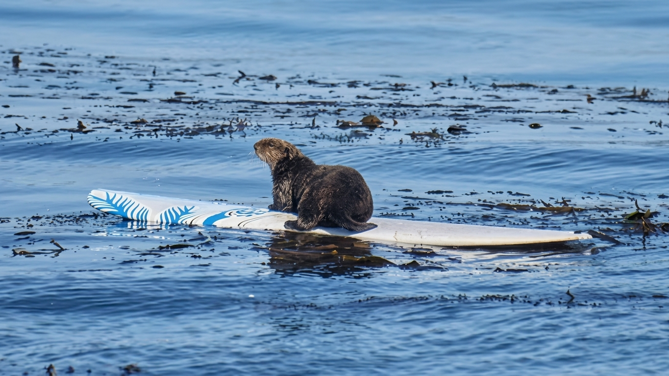 Watch what happens when an otter steals a surfboard