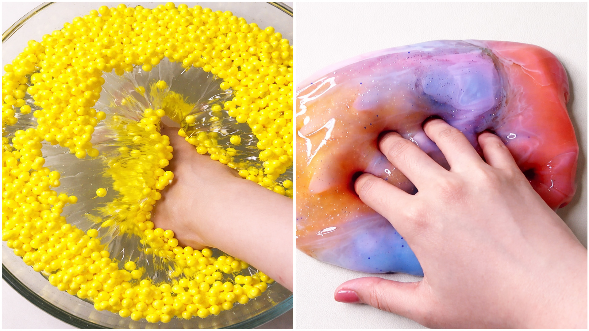 Textured slime press with beads and color flow