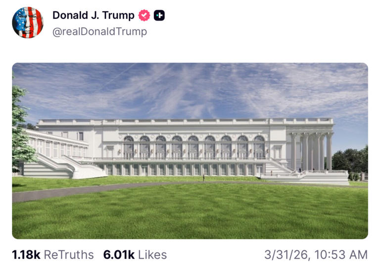 Trump posts ballroom renderings as gas prices rise and poll numbers fall