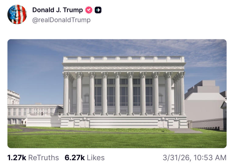 Trump posts ballroom renderings as gas prices rise and poll numbers fall